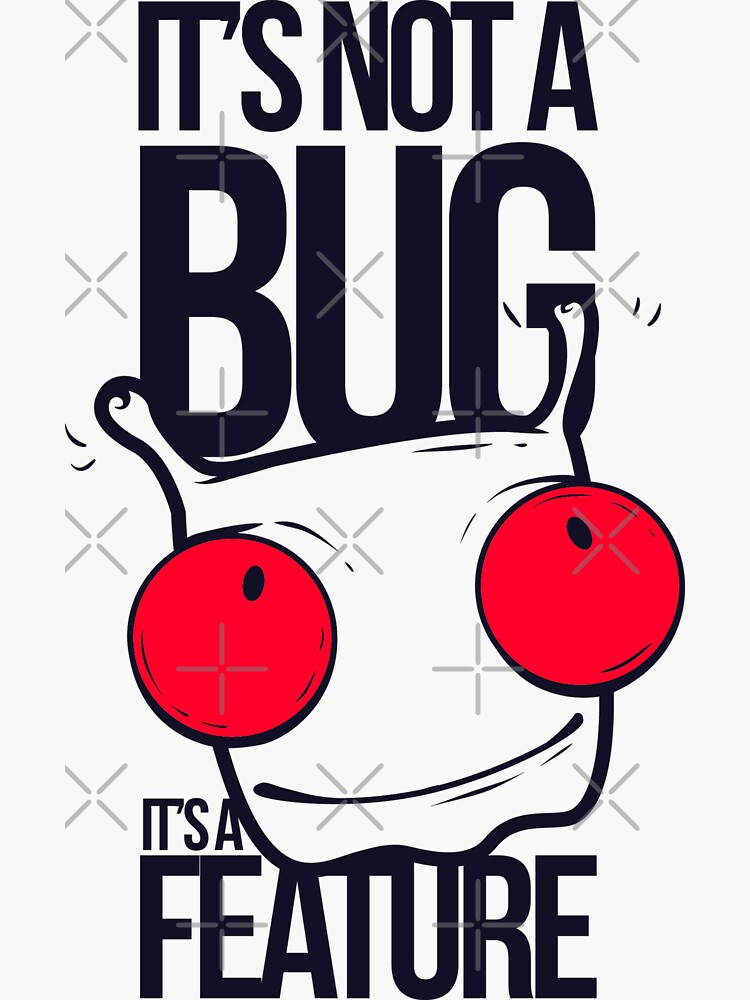 "Its not a bug its a feature insane red eyes" Sticker for Sale by ...