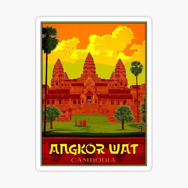 "ANGKOR WAT Vintage Cambodia Temple Print " Sticker for Sale by iiol ...