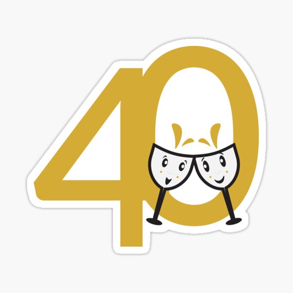 "40th Birthday Large Numbers and Cute Wine Glasses" Sticker for Sale by ...