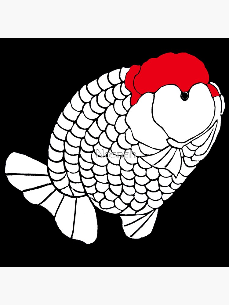 "Red Cap Ranchu Goldfish Logo in black background" Sticker by Nosnah ...