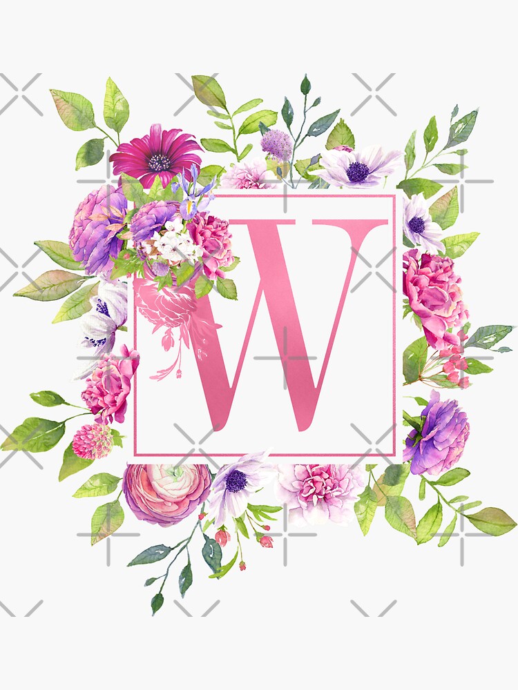 "Pink Floral Monogram - W" Sticker for Sale by Amanda-Lakey | Redbubble