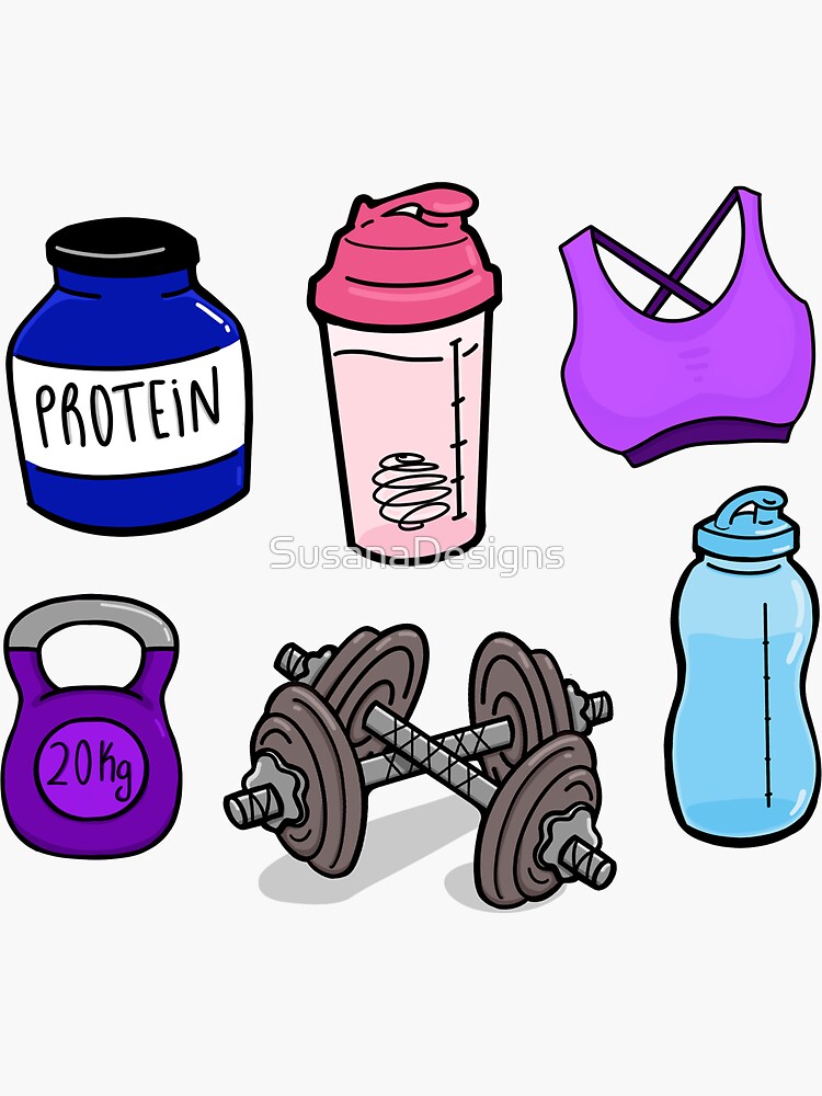 "Gym Essentials Protein, Shaker, Bra, Kettlebell, Dumbbell, Water ...