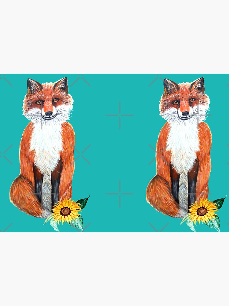 "fox on teal / turquoise, watercolor fox painting on teal background ...