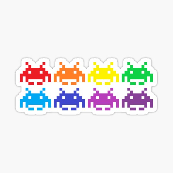"Rainbow space invaders" Sticker by Devilgirl121 | Redbubble