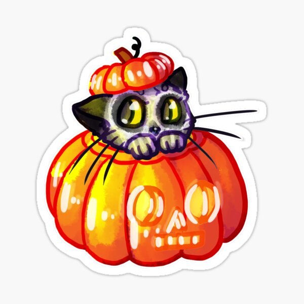 "Skeleton Cat in Jacko'Lantern" Sticker for Sale by PristinePastel ...