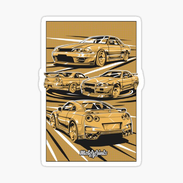 "GT-R Generations (orange)" Sticker by MotorPrints | Redbubble