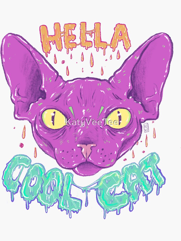 "Hella Cool Cat" Sticker by KatyVeeTee | Redbubble