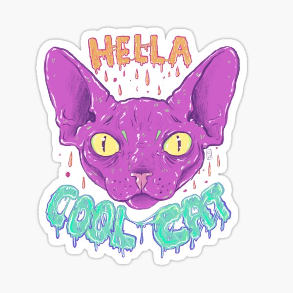 "Hella Cool Cat" Sticker by KatyVeeTee | Redbubble