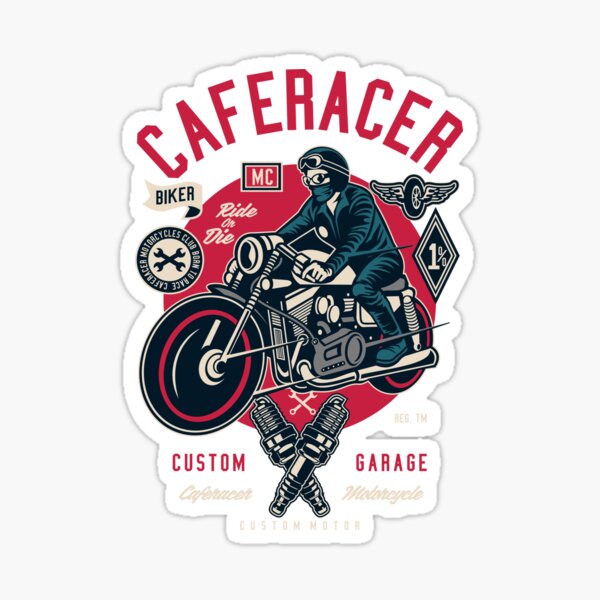 "Retro Caferacer Biker Custom Garage" Sticker for Sale by ColossalStore ...