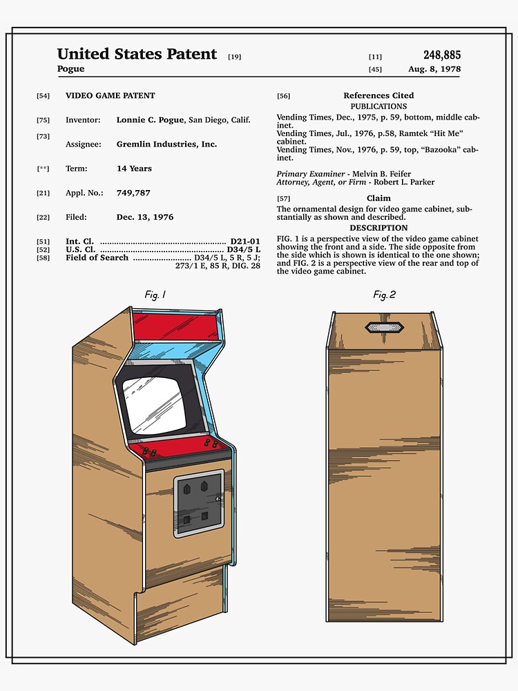 "Arcade Game Patent" Sticker for Sale by FinlayMcNevin | Redbubble