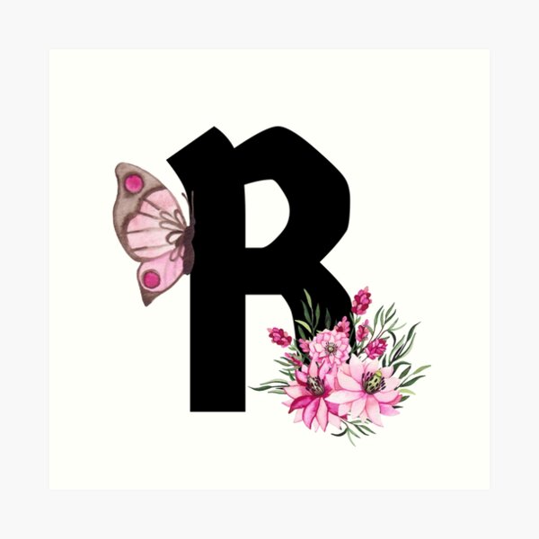 "letter r pink flower alphabet monogram butterfly" Art Print by atevern ...