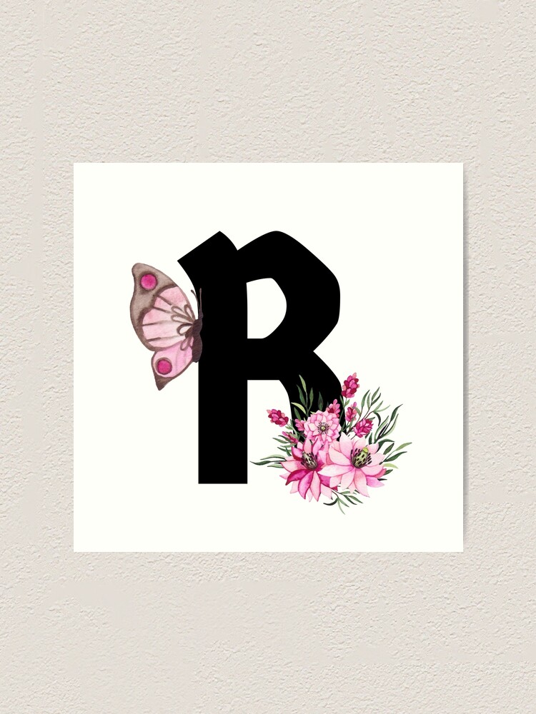 "letter r pink flower alphabet monogram butterfly" Art Print by atevern ...