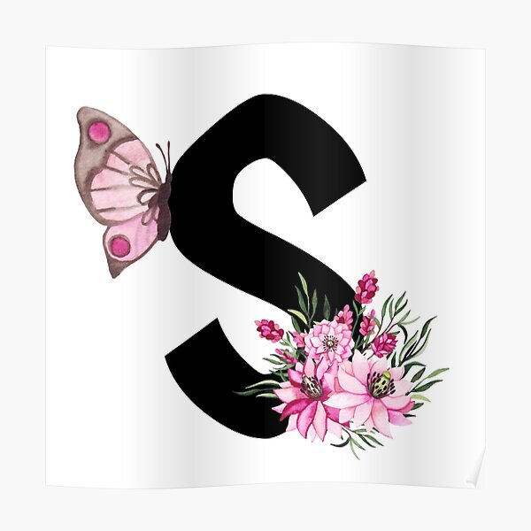 Póster «letra s rosa flor alfabeto monograma mariposa» de atevern ...