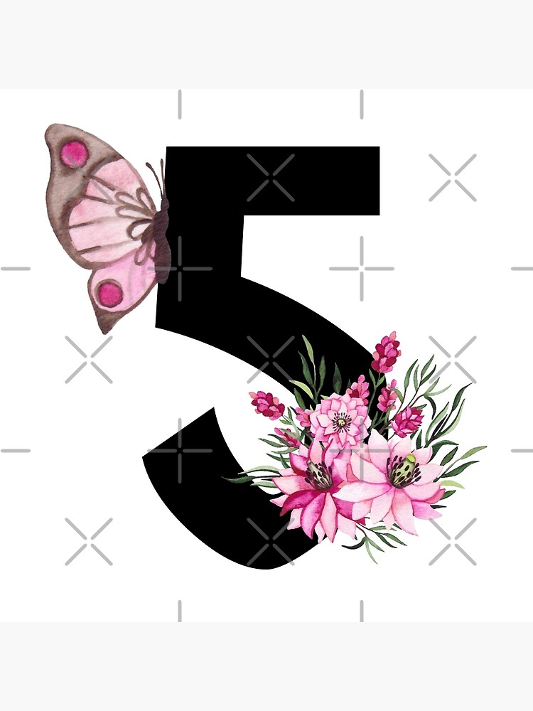 "number five 5 pink flower alphabet monogram butterfly" Poster for Sale ...