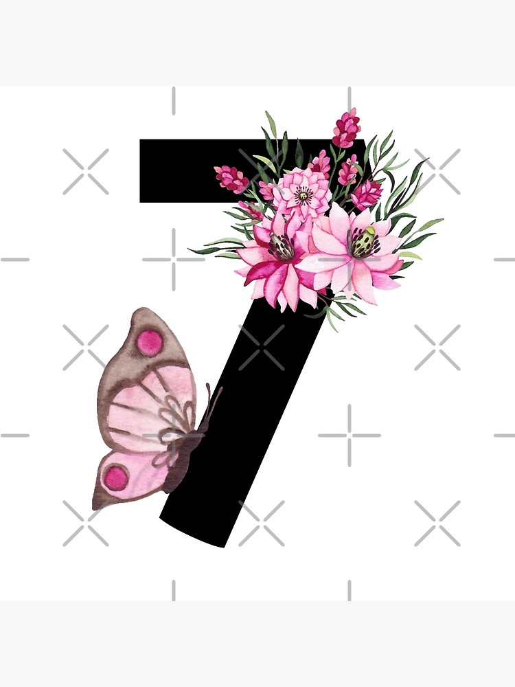 "number seven 7 pink flower alphabet monogram butterfly" Poster by ...