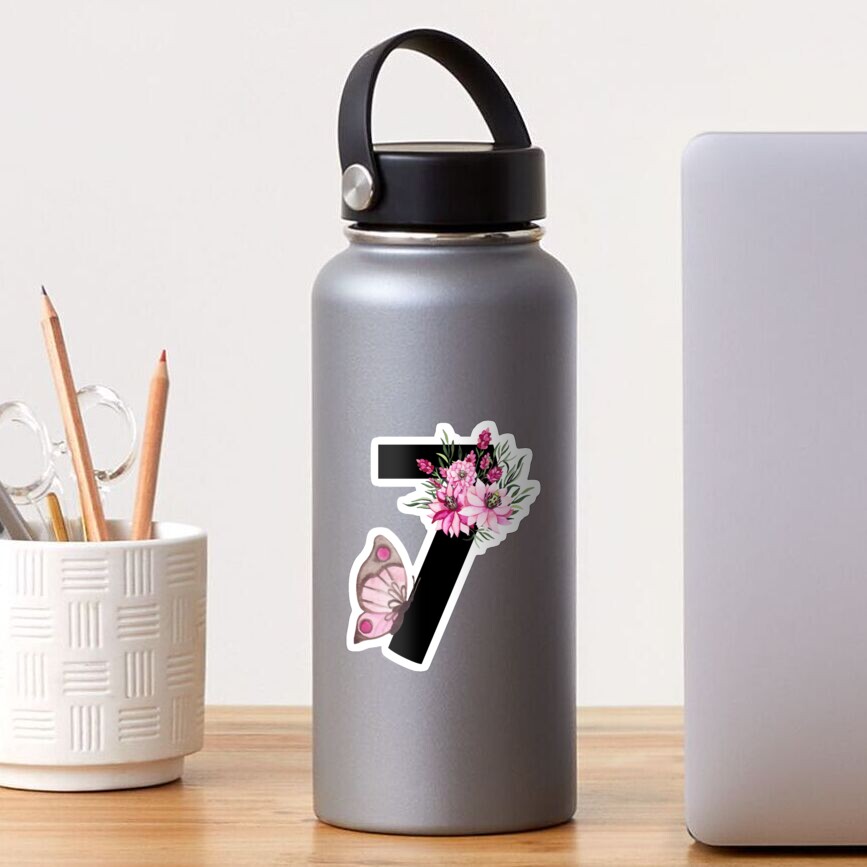 "number seven 7 pink flower alphabet monogram butterfly" Sticker by ...