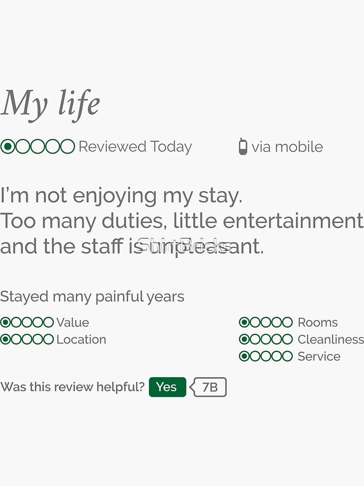 "Review of my Life" Sticker for Sale by ShirtBricks | Redbubble