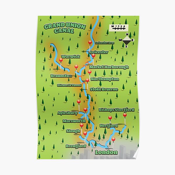 "Grand Union Canal Map" Poster by vectorwebstore | Redbubble