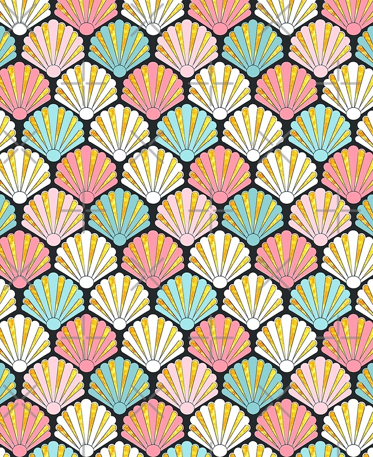 "seashell Coral , blush pink and mint seashell art deco pattern" iPad ...