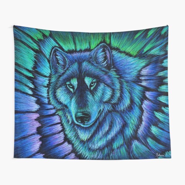 Blue Fantasy Wolf Aurora Glowing Spirit Tapestry For Sale By Lioncrusher Redbubble