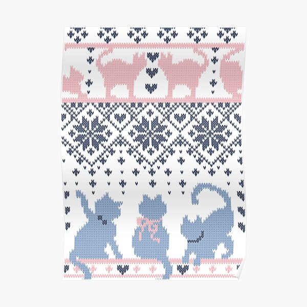 "Fair Isle Knitting Cats Love // white background violet and pink ...