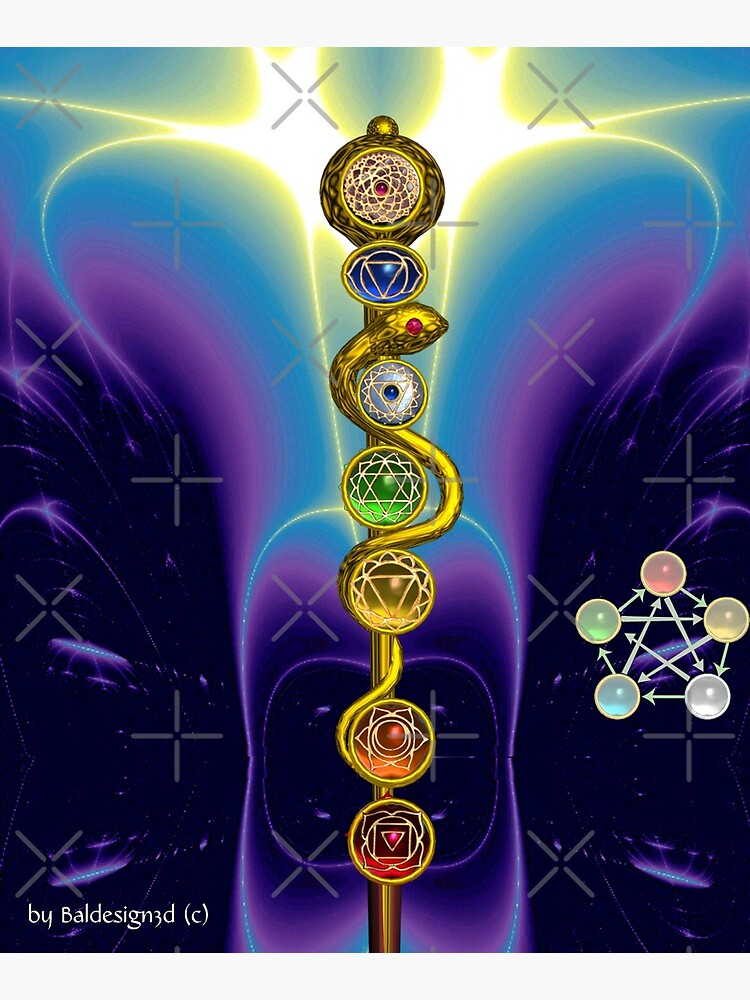 "ROD OF ASCLEPIUS 7 CHAKRAS, 5 ELEMENTS ,YOGA ,SPIRITUAL ENERGY Blue ...
