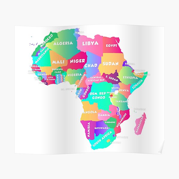 "Africa Continent map the borders and the countries names" Poster for ...