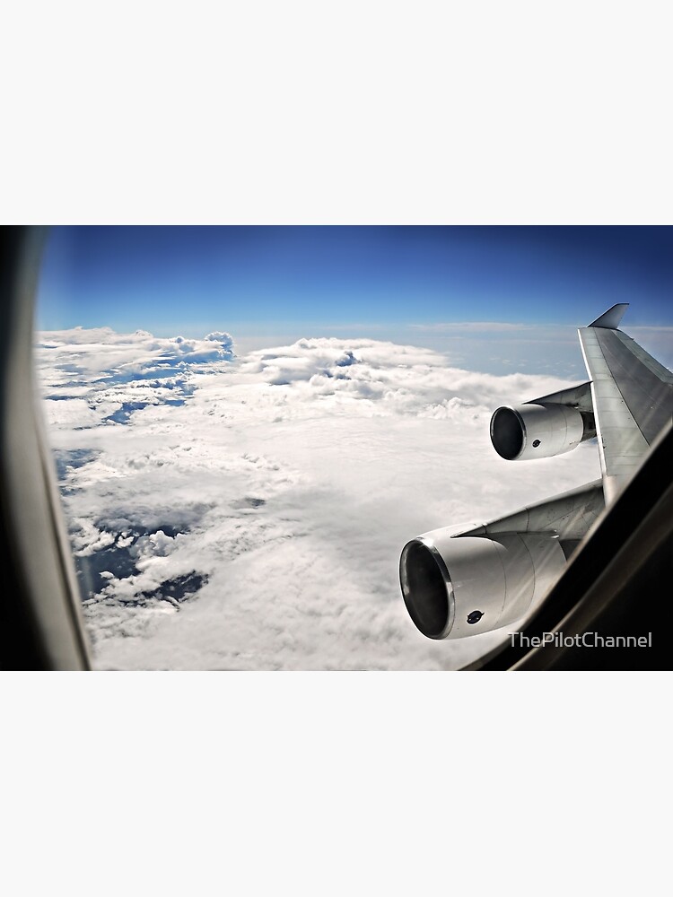 "Airplane window view of the wing and 2 jet engines of the Boeing 747 ...