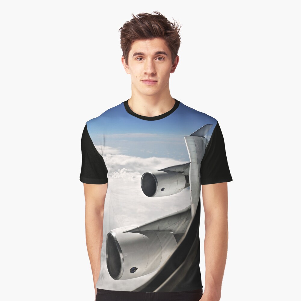 "Airplane window view of the wing and 2 jet engines of the Boeing 747 ...