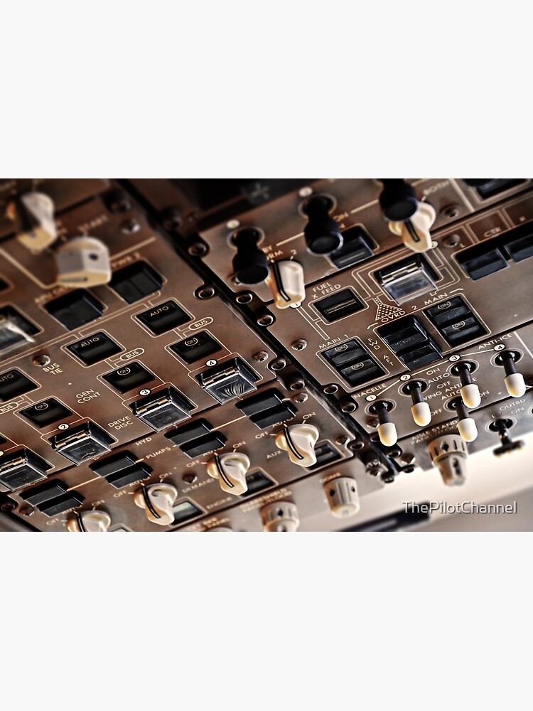 "buttons and switches on the overhead panel of the Boeing 747" Poster ...