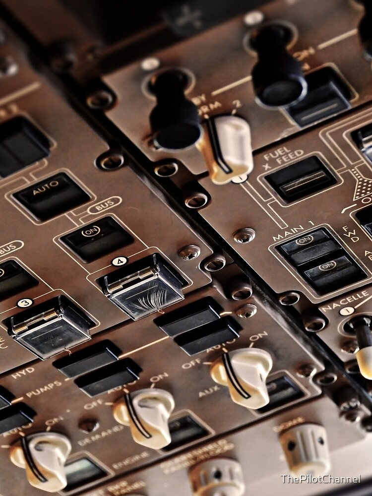 "buttons and switches on the overhead panel of the Boeing 747" T-shirt ...