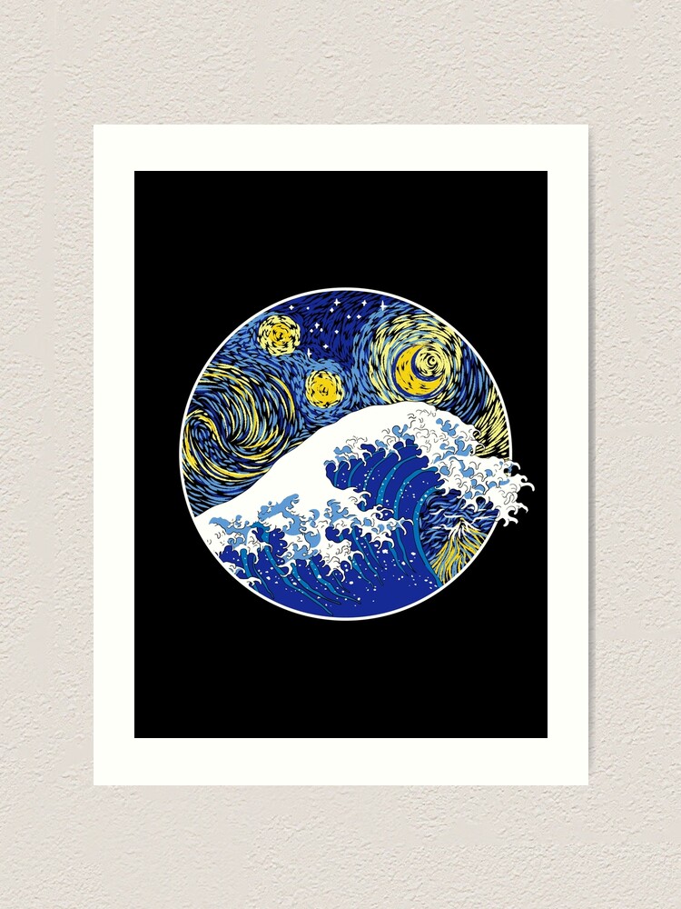 "The Great Starry Wave - great wave off kanagawa - starry night" Art ...