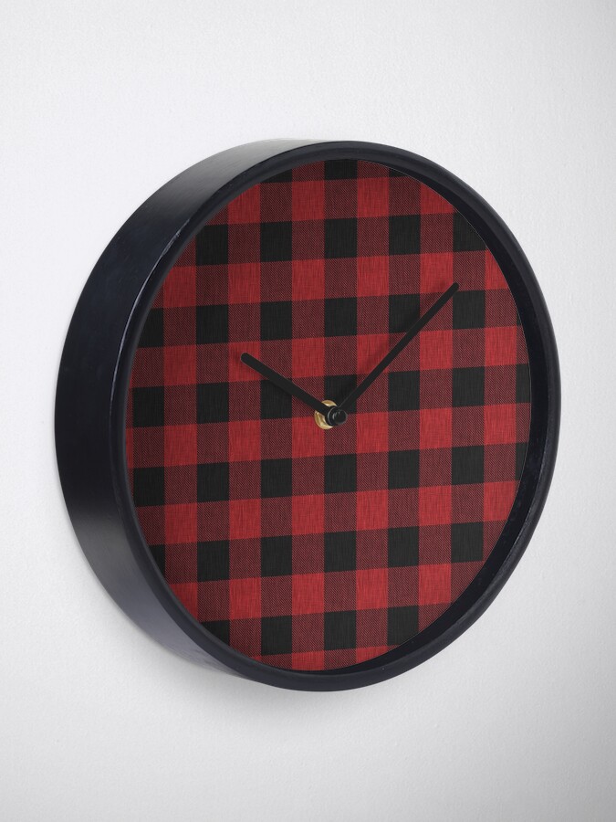 "Red and Black Textured Buffalo Plaid" Clock for Sale by ...
