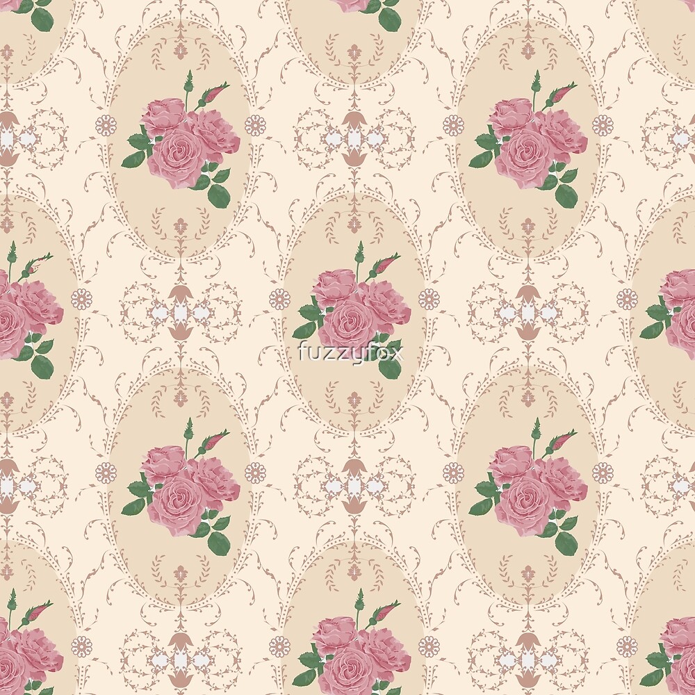 "Beautiful seamless pink rose pattern with baroque ornamental" by ...
