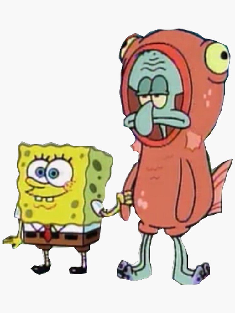 "spongebob and squidward having fun :-)" Sticker for Sale by ...