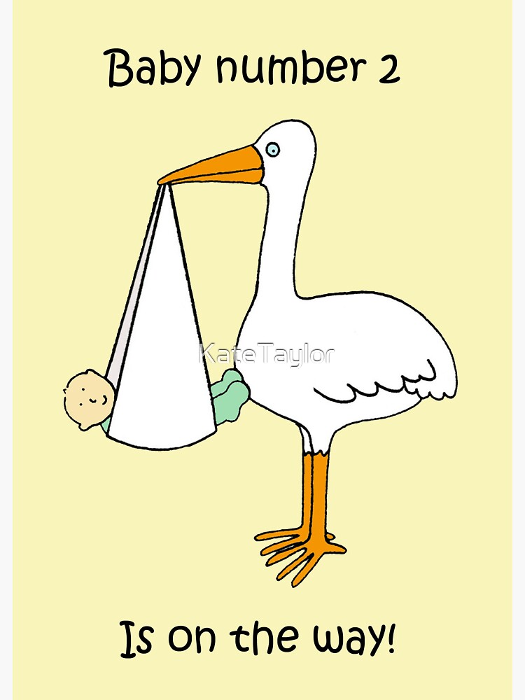 "Baby Number 2 is On the Way Cartoon Stork and Baby" Sticker for Sale ...