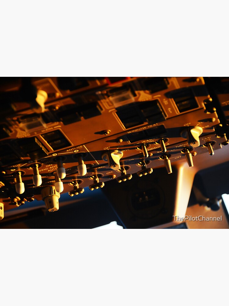 "Boeing 747 overhead panel close up view in sunset" Sticker for Sale by ...