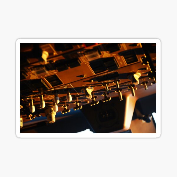 "Boeing 747 overhead panel close up view in sunset" Sticker for Sale by ...