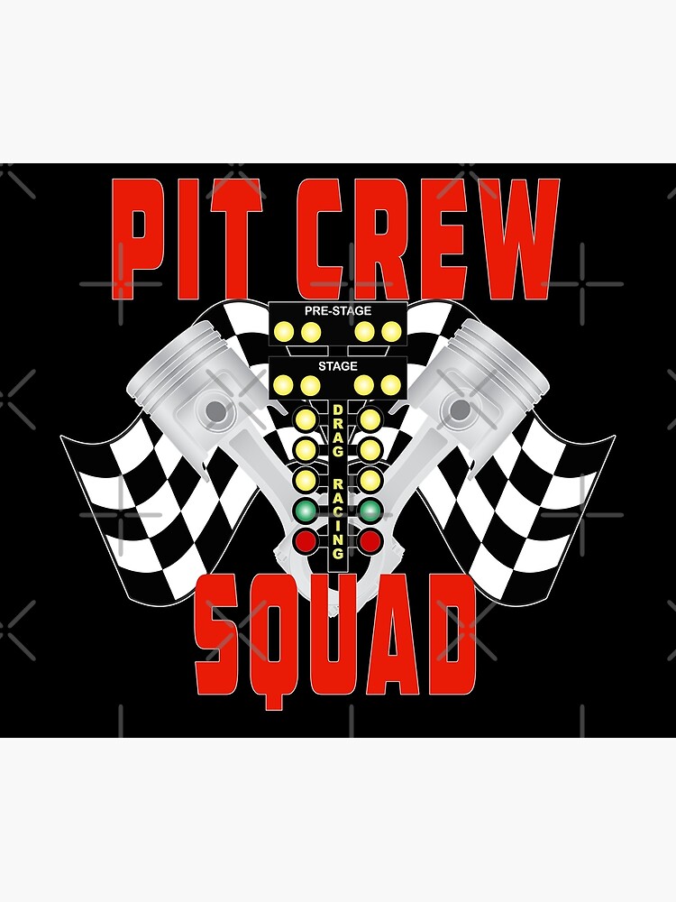 "Pit Crew Squad with Racing Flag Racing Tree and Pistons" Poster for ...