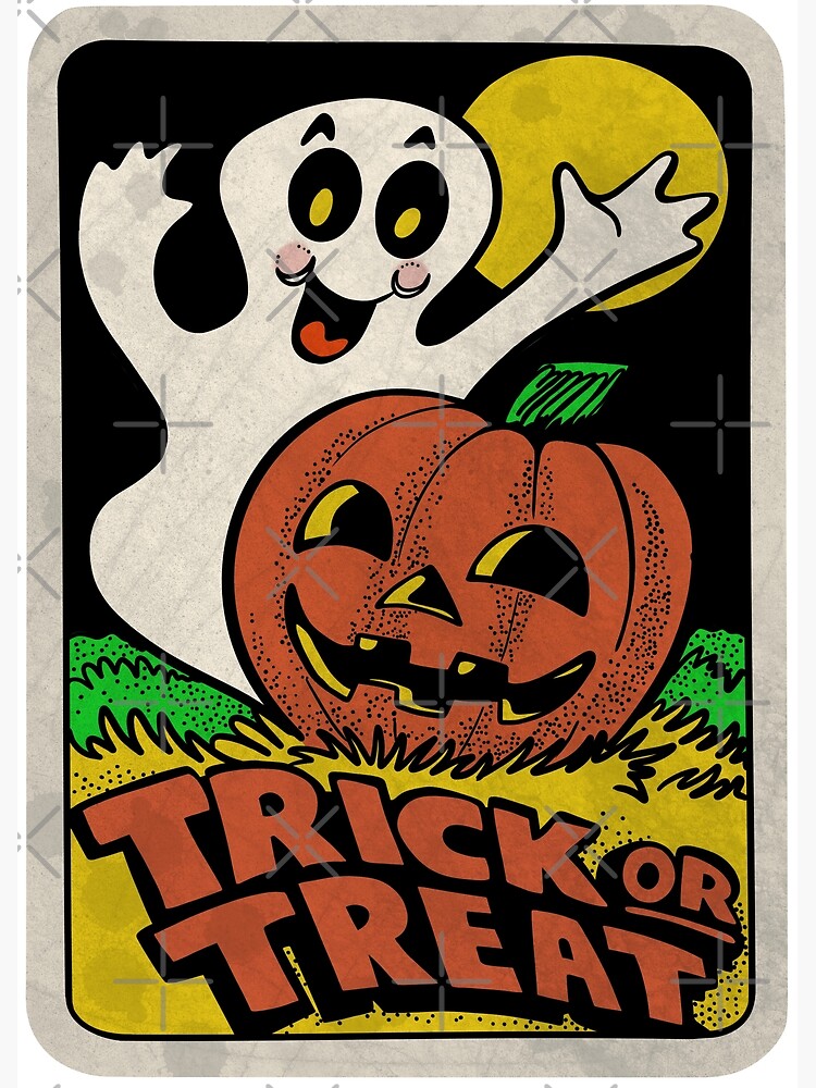 "Vintage Halloween Trick or Treat Ghost with Pumpkin" Poster for Sale ...