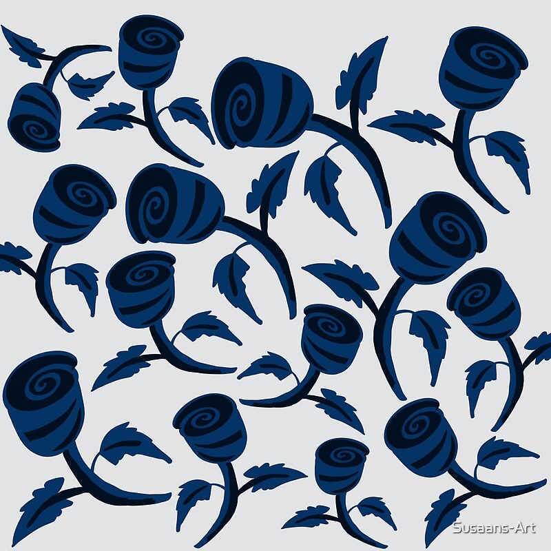 "Navy blue roses with stripes design" by Susaans-Art | Redbubble