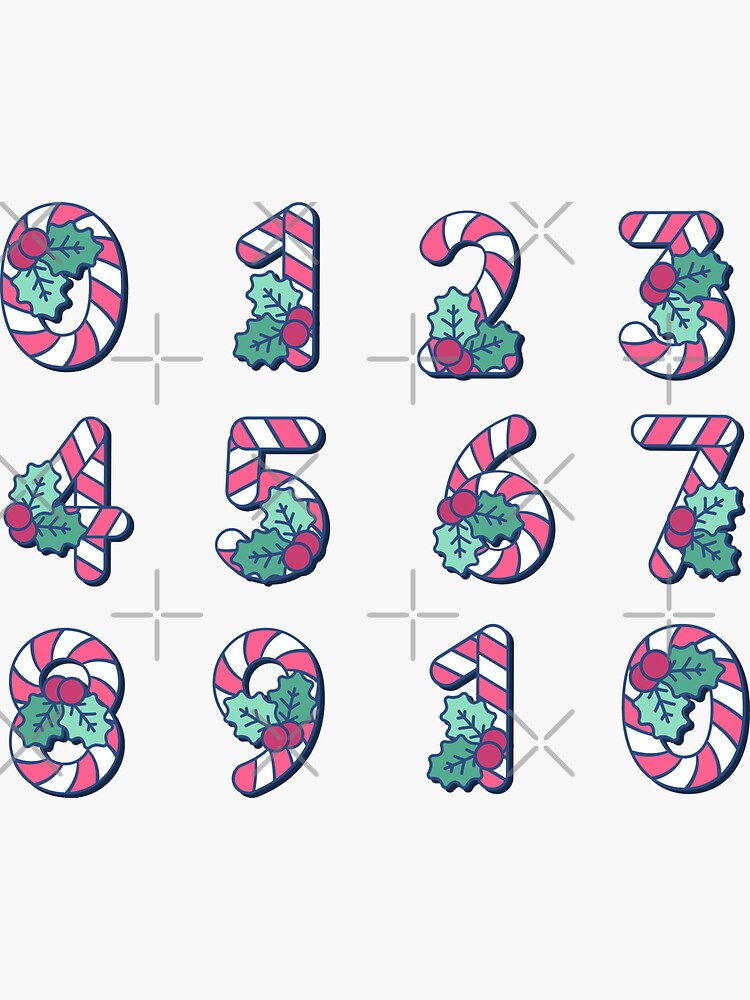 "Christmas candy cane numbers." Sticker for Sale by emphatic | Redbubble
