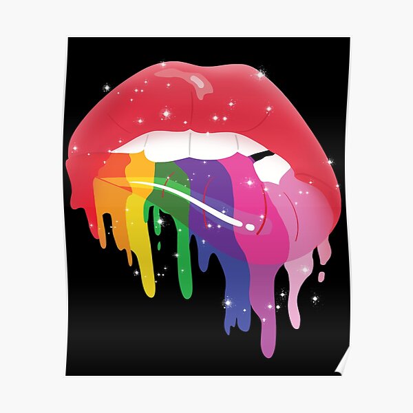 Lgbt Glossy Rainbow Gay Pride Dripping Lips Graphic Poster By Lisbob