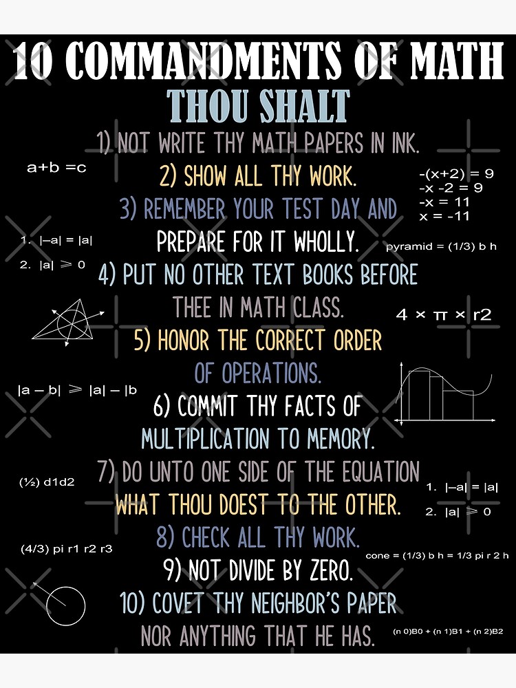 Funny Math Student Teacher Gift 10 Commandments Of Math Premium Matte ...