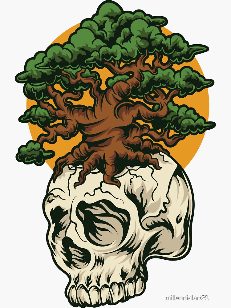 "skull with root - artistic illustration" Sticker by millennialart21 ...