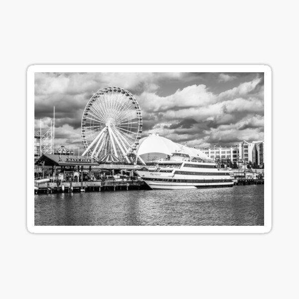 "Chicago Navy Pier in Black and White" Sticker for Sale by PaulVelgos ...