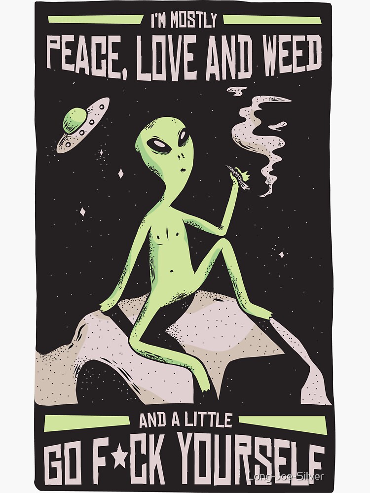 "Marijuana smoking alien" Sticker for Sale by Long-Joe-Silver | Redbubble