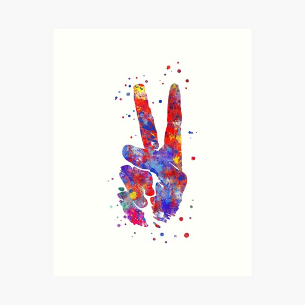 Home Décor Peace Hand Sign Watercolor Print Symbol Poster Housewarming ...