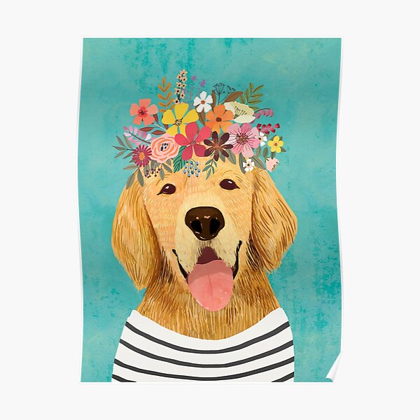 "Golden Retriever Dog With Flower Crown" Poster by MiaCharro | Redbubble