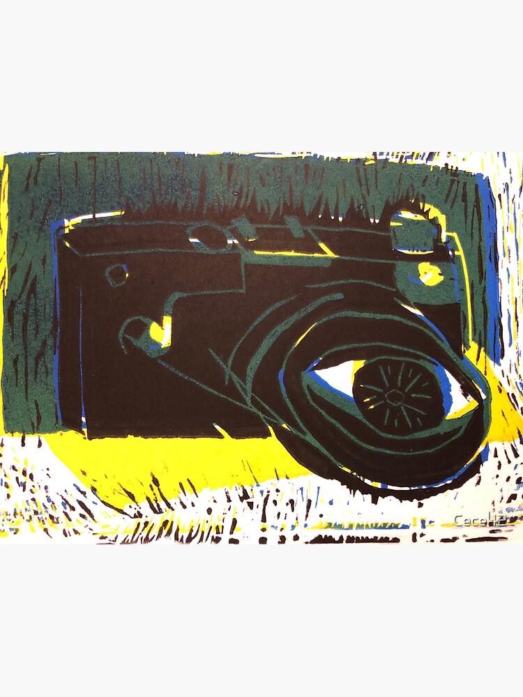 "Three color, camera with eyeball block print" Sticker for Sale by ...